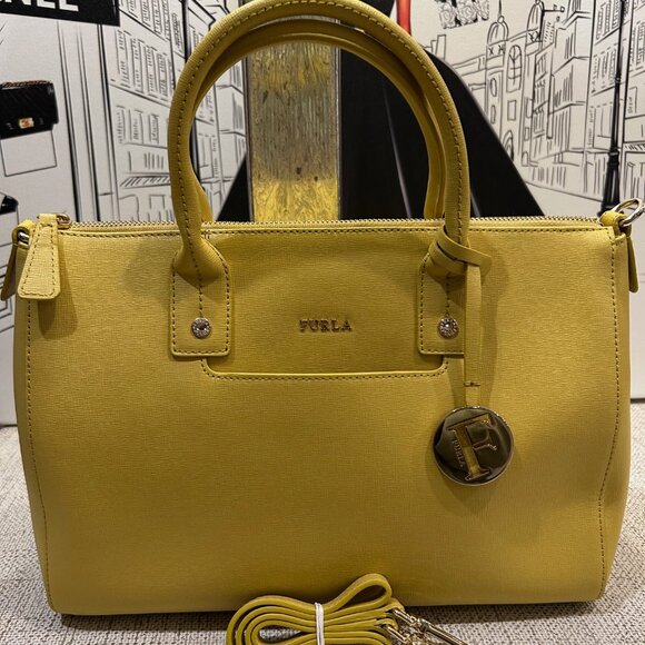 Furla | Bags | Yellow Furla Boston Bag With Removable Shoulder Strap ...
